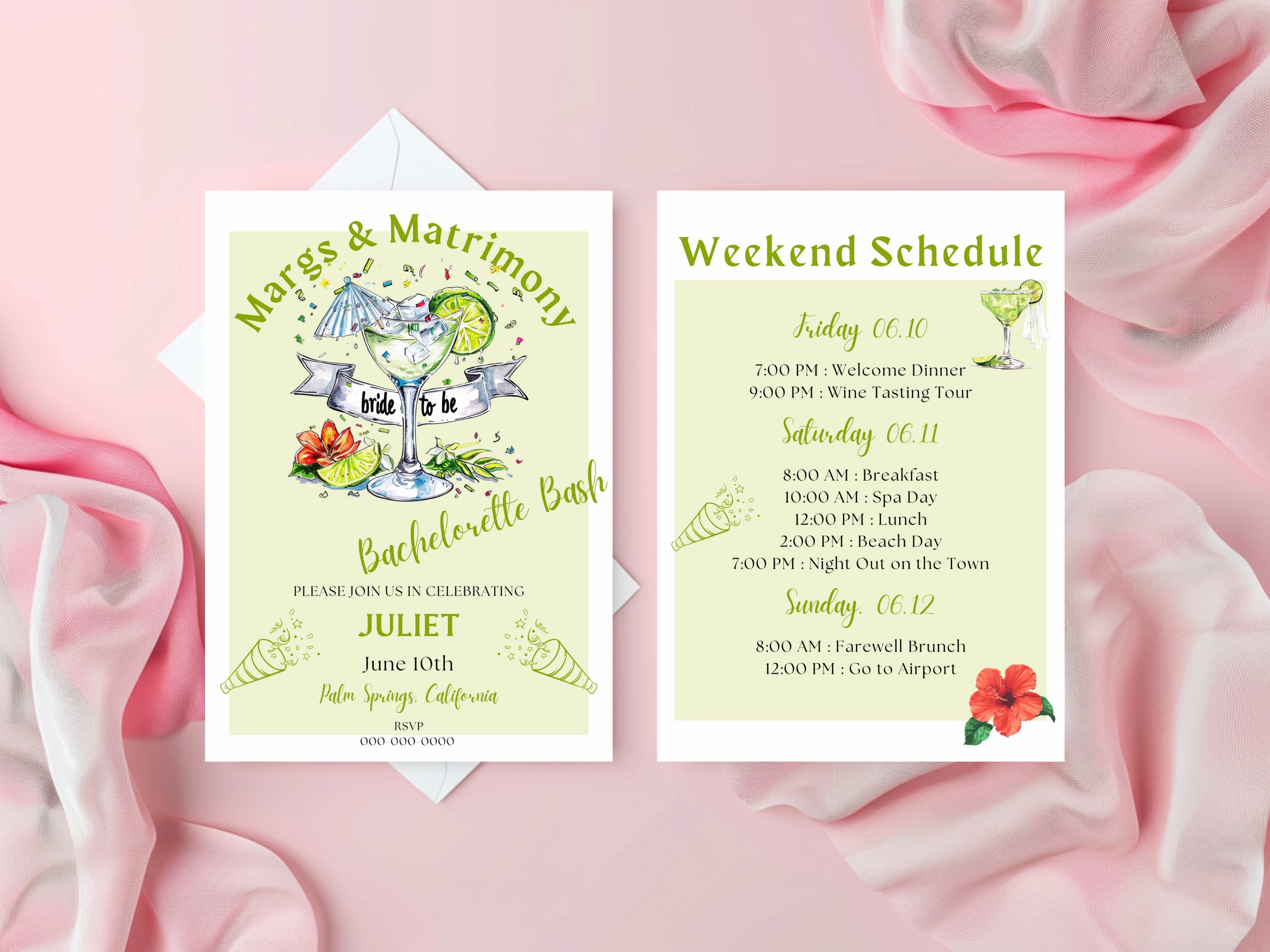 Margs & Matrimony Bachelorette Invitation and Itinerary | Bach Weekend ...