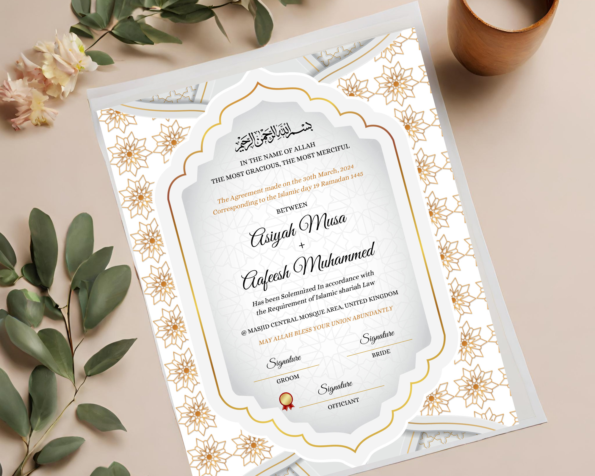 Editable Islamic Marriage Certificate - Printable Wedding Certificate ...