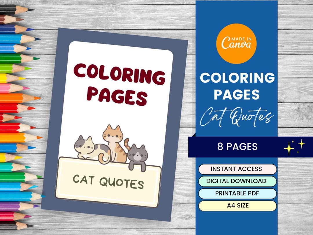 8 Cat Quotes Coloring Pages | A4 Size | Relaxing Art Therapy for Cat ...