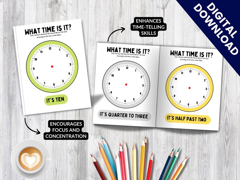 Telling Time Activity Book for Kids, Fun Clock Learning Worksheets ...