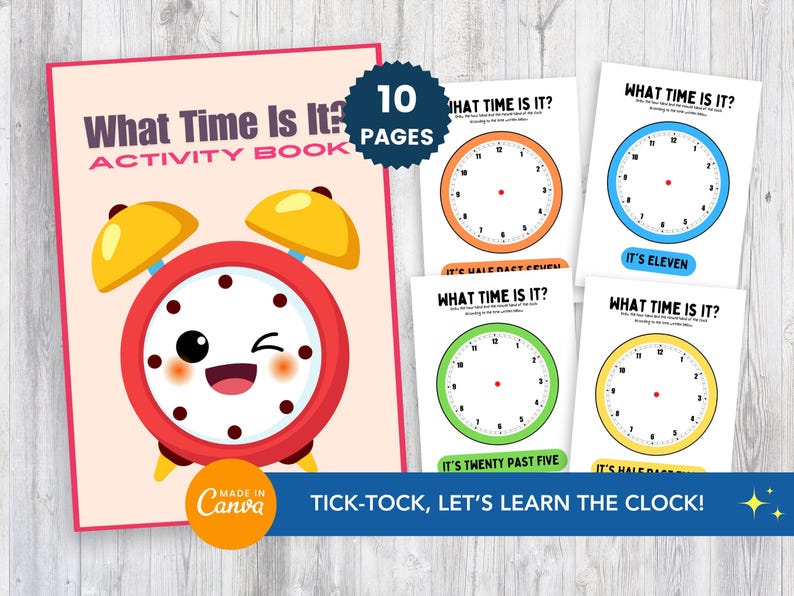 Telling Time Activity Book for Kids, Fun Clock Learning Worksheets ...