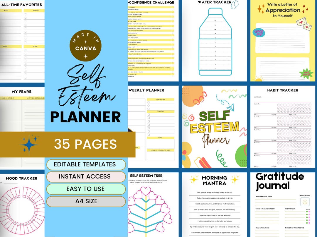 Self Esteem Planner, Self Esteem Bundle, Confidence Worksheets, Therapy ...