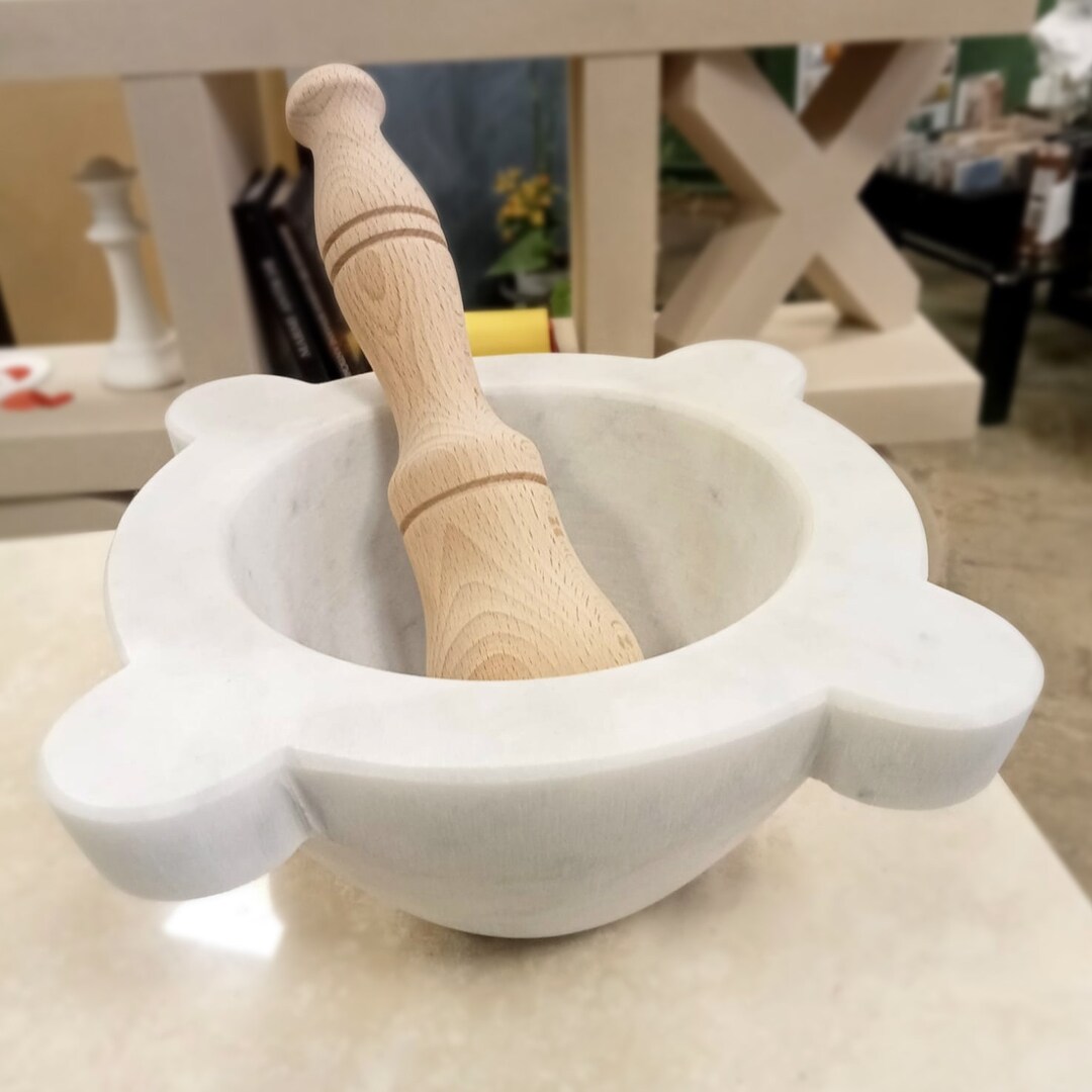 Carrara Marble Mortar Diameter 20 Cm With Beech Pestle - Etsy