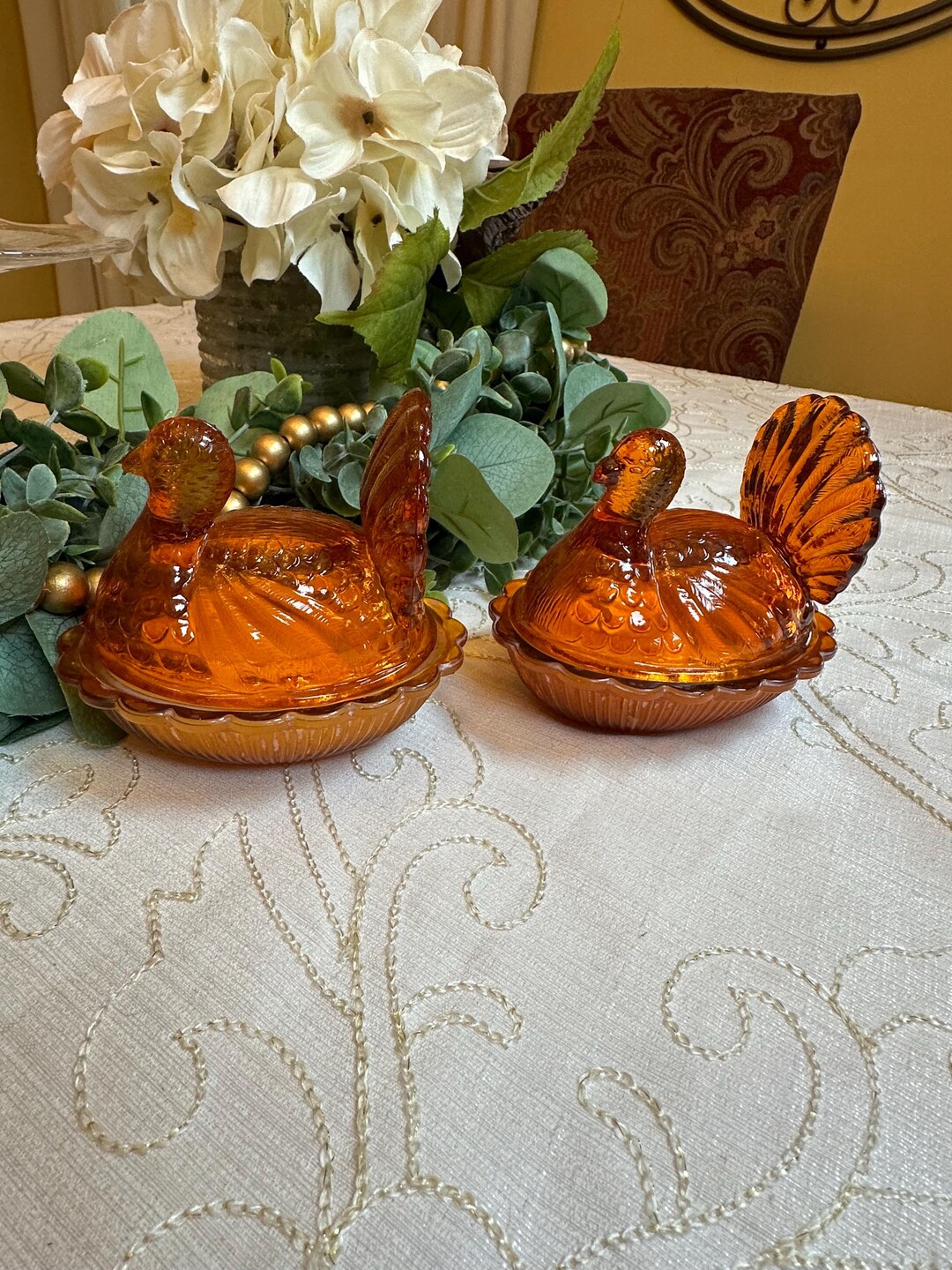 Vintage Indiana Glass Amber Turkey on Nest Candle Set 2, Unique Candle ...