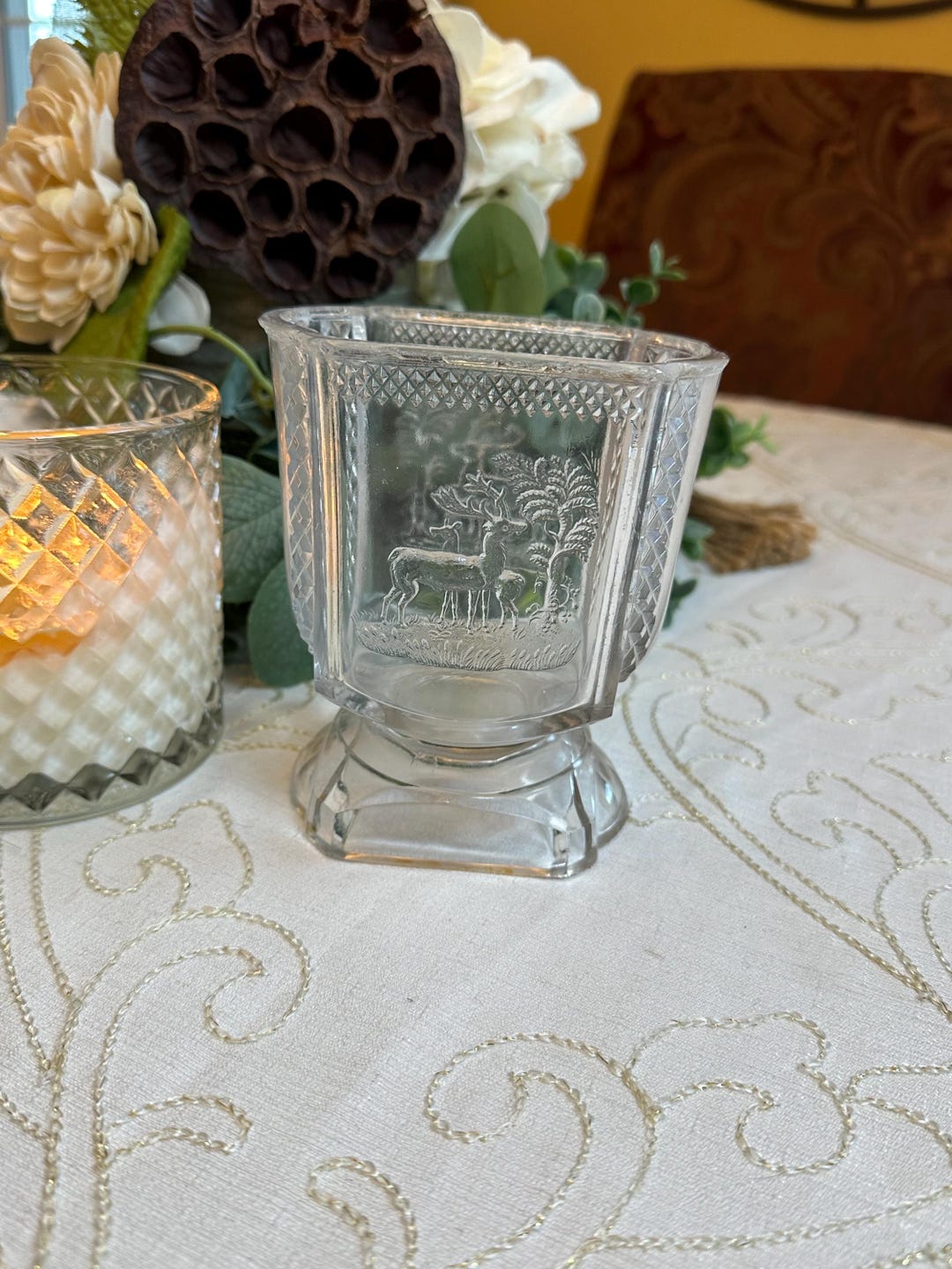 Vintage EAPG Mckee Deer and Pine Sugar Bowl Without Lid - Etsy