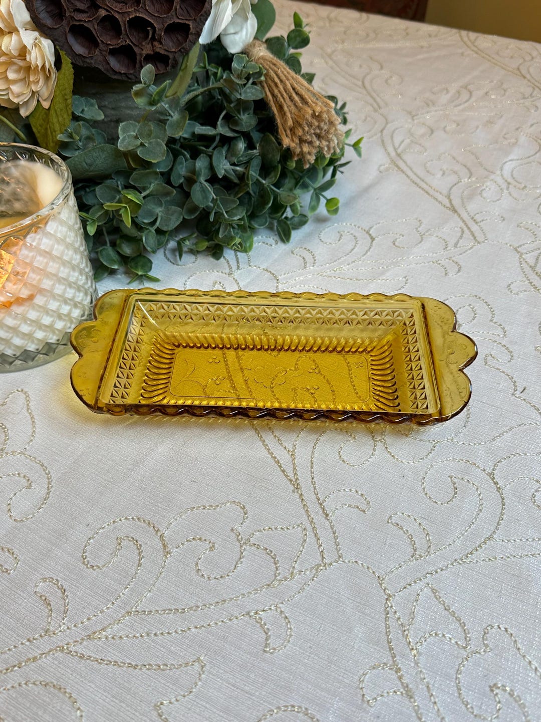 Antique EAPG Adams and Co “wildflower” Amber Glass Tray C 1894 - Etsy