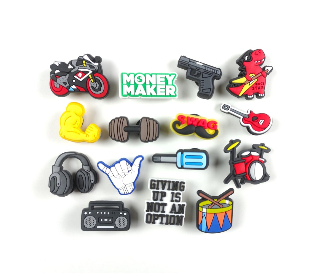 Men Crocs Charms Pins Badges Dumbell, Money Maker, Rock Star, Bike ...
