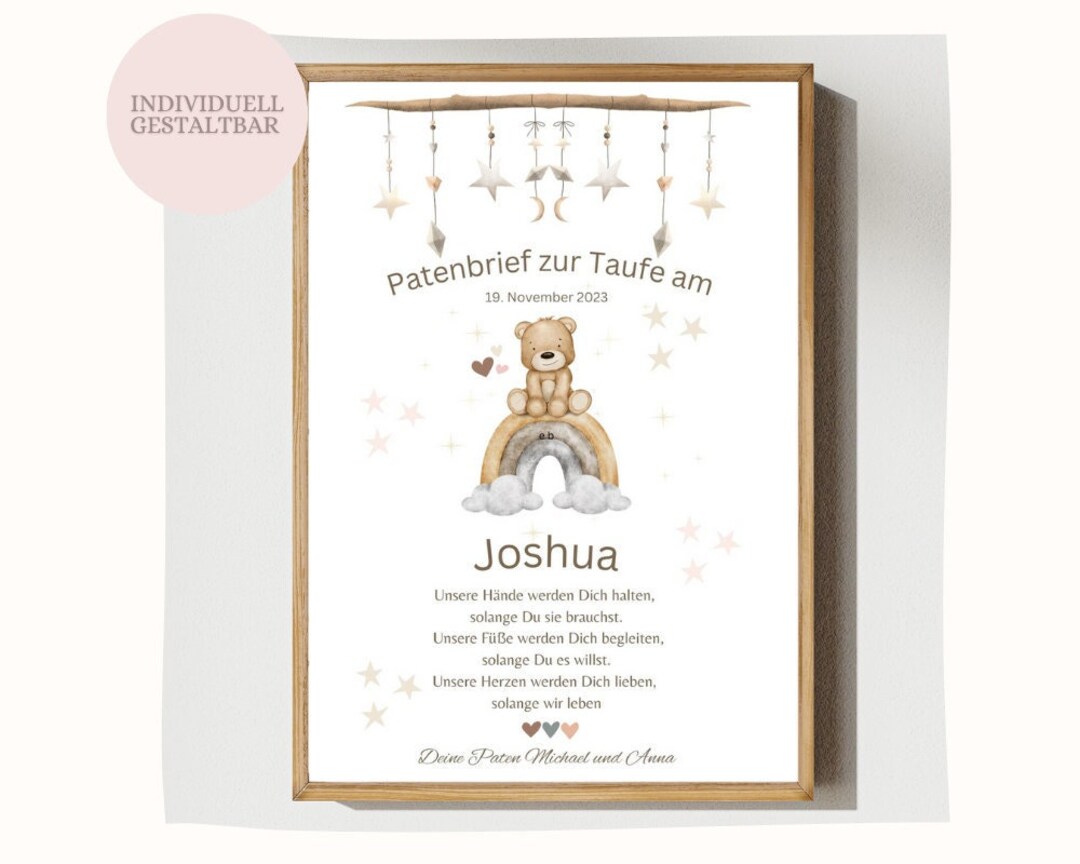 Digital Sponsorship Letter joshua Baptism Letter Gift for the Godchild ...