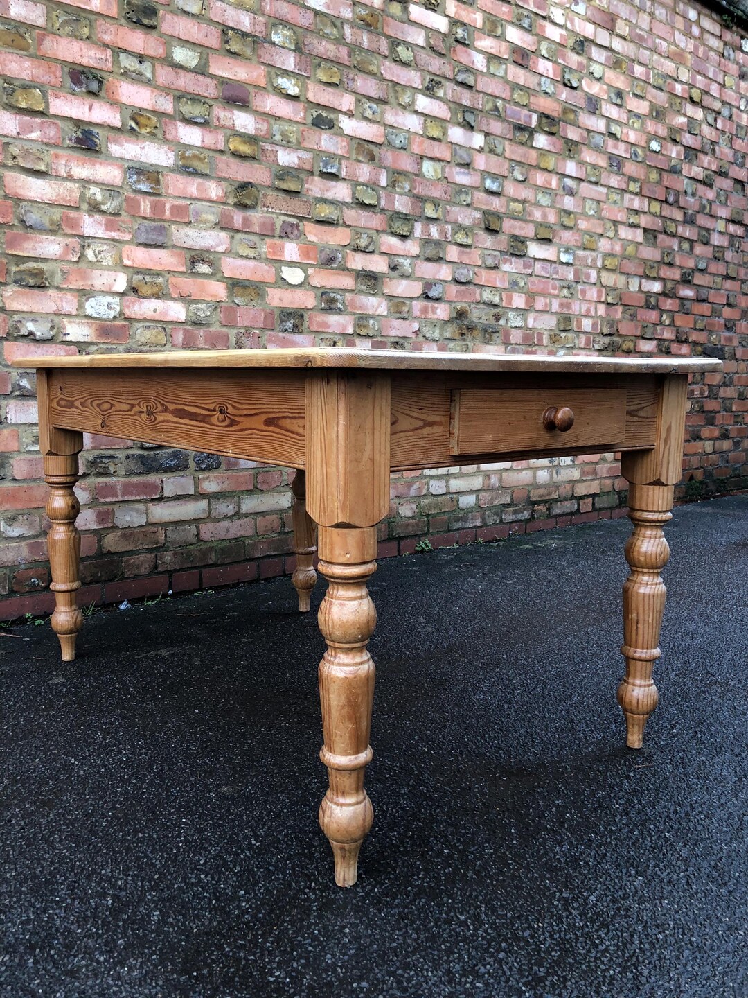 Solid Pine Vintage Rustic Farmhouse Style Dining Table With One Drawer ...
