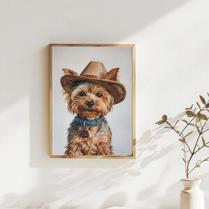 Dog Wall Art Pet Portrait Yorkie Dog Cowboy Preppy Wall Art Dog Wall ...
