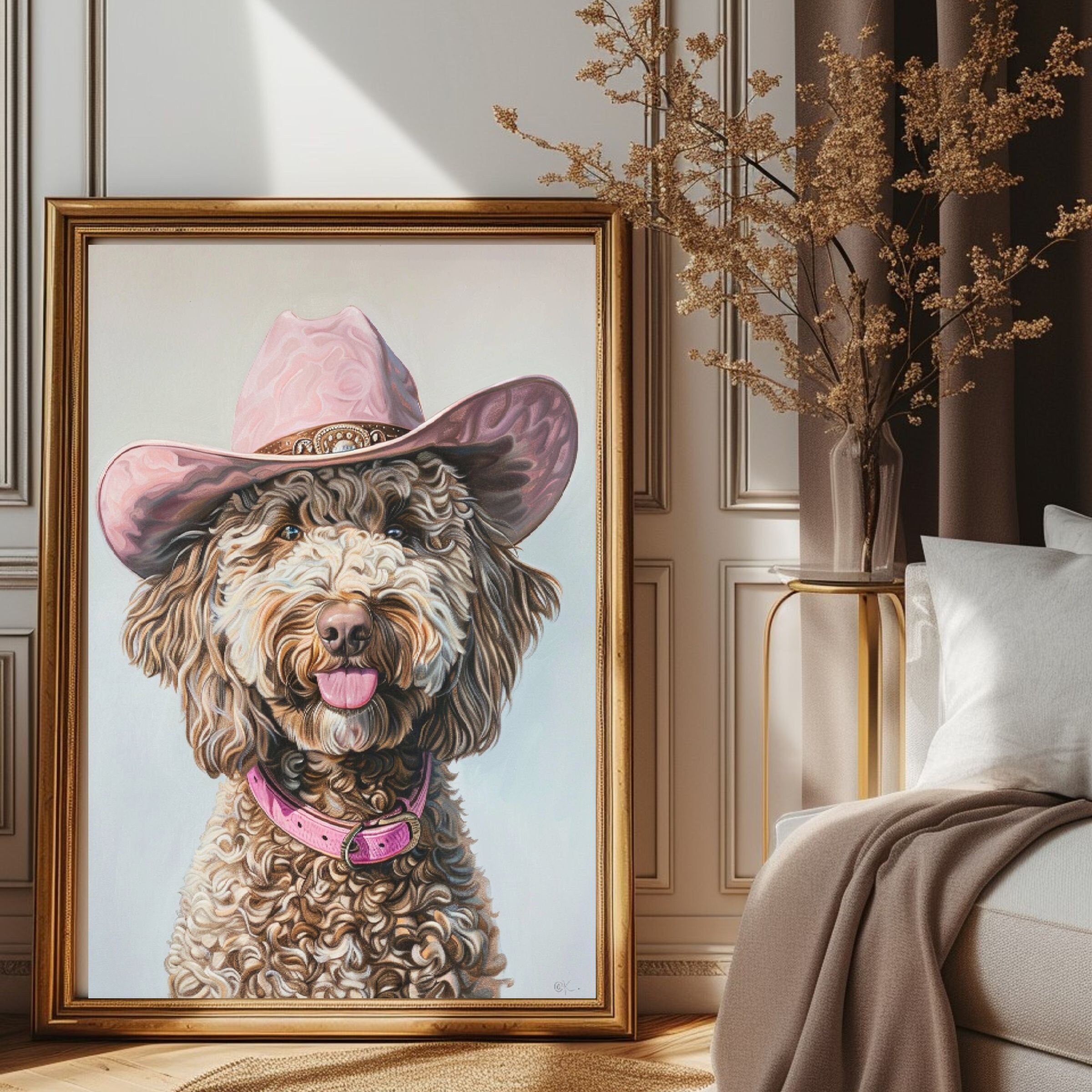 Dog Wall Art Pet Portrait Labradoodle Dog Cowgirl Preppy Wall Art Dog ...