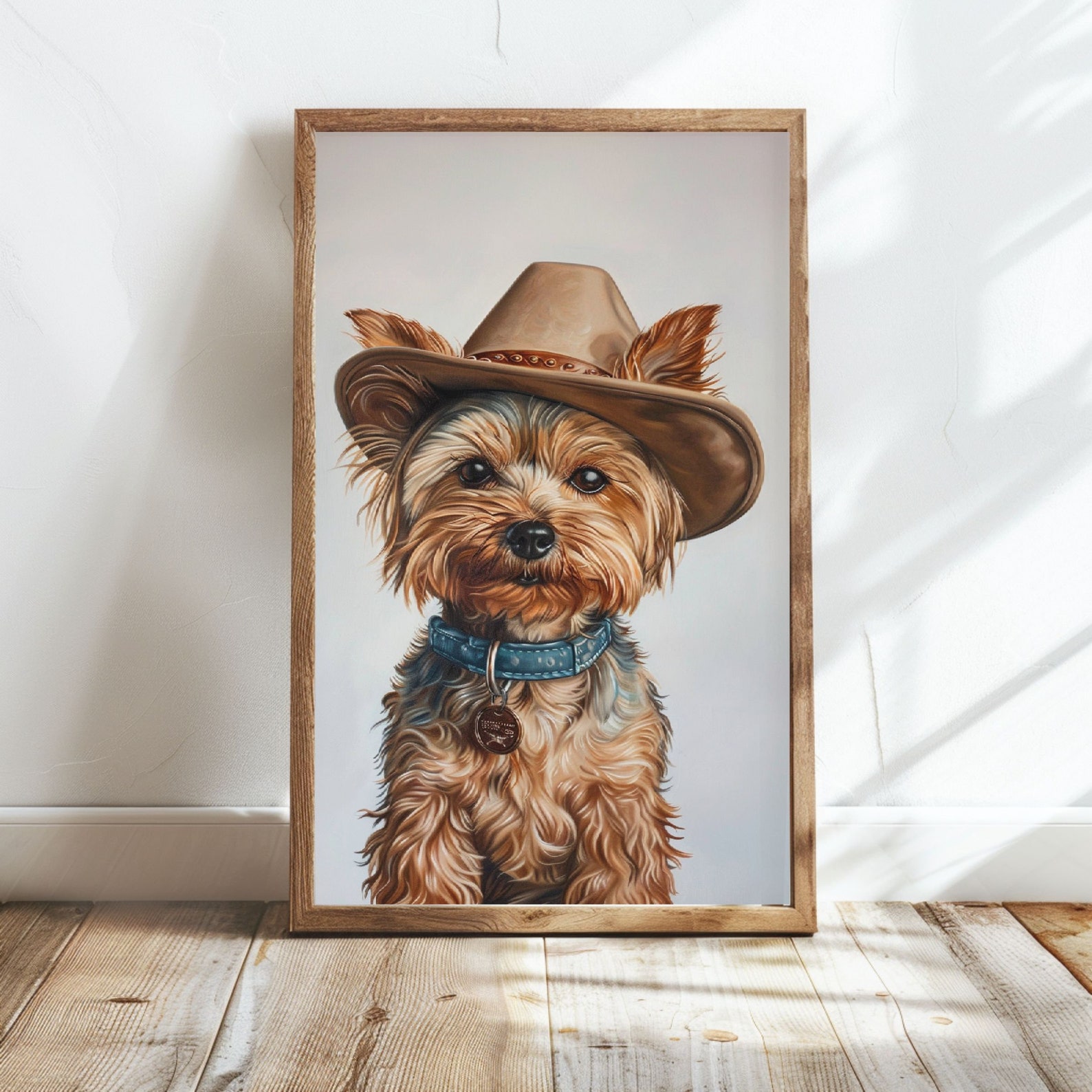 Dog Wall Art Pet Portrait Yorkie Dog Cowboy Preppy Wall Art Dog Wall ...