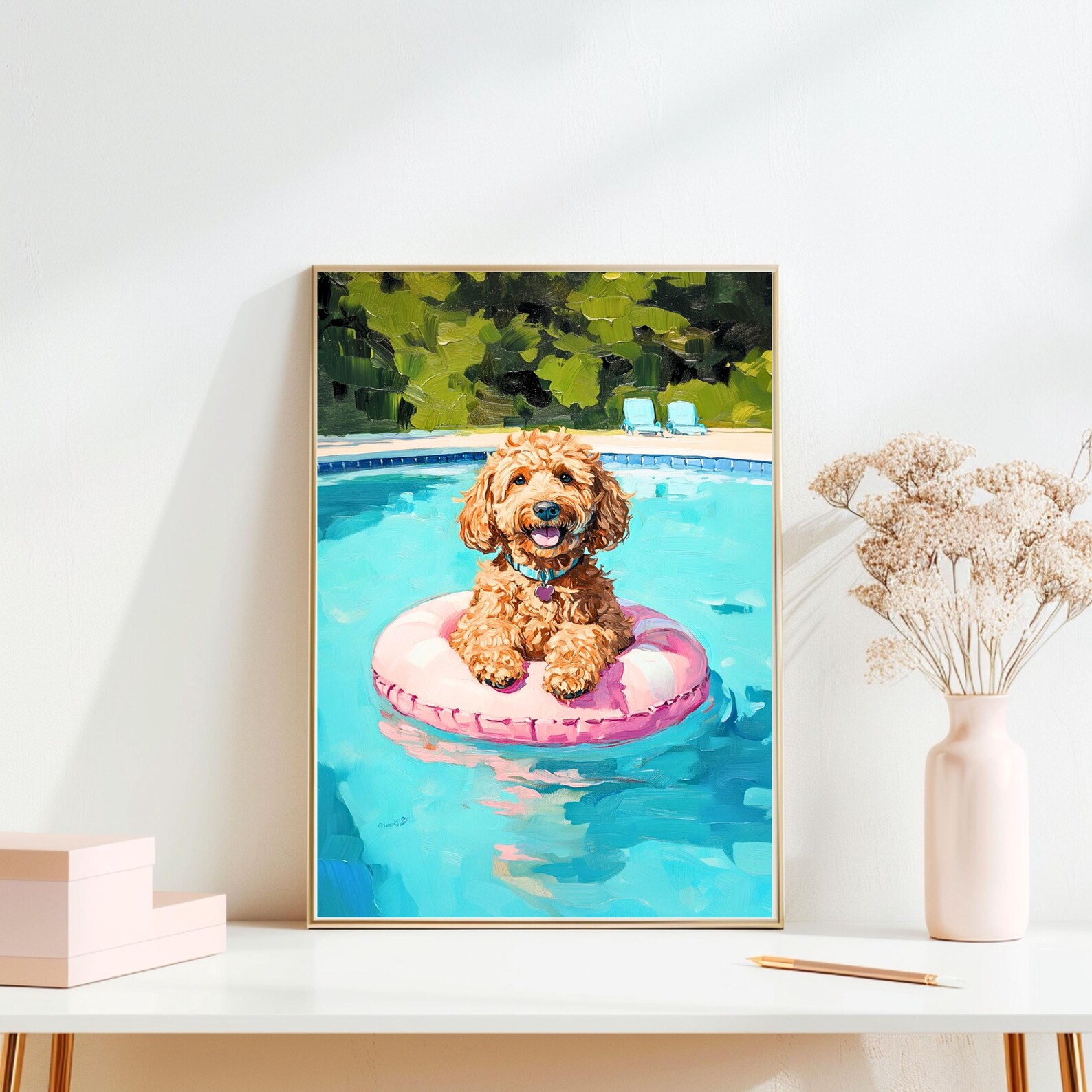 Goldendoodle Wall Art Print Pool House Decor Goldendoodle Funny Pet ...