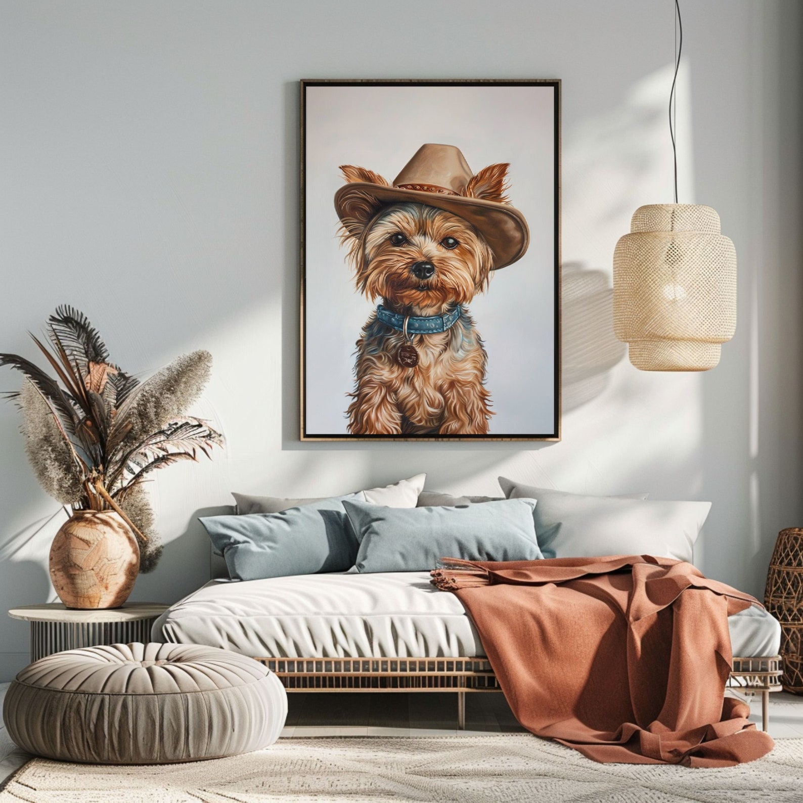 Dog Wall Art Pet Portrait Yorkie Dog Cowboy Preppy Wall Art Dog Wall ...