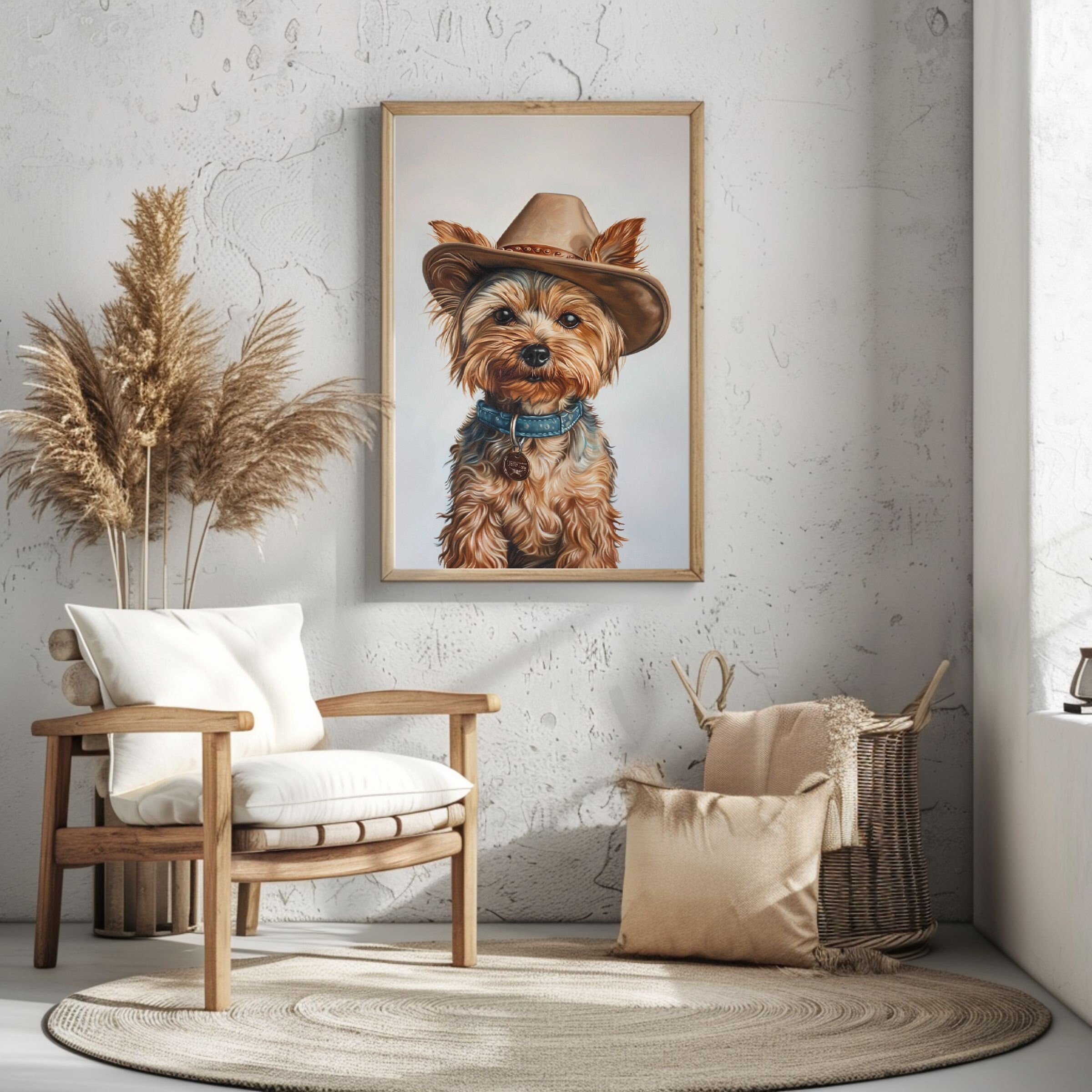 Dog Wall Art Pet Portrait Yorkie Dog Cowboy Preppy Wall Art Dog Wall ...