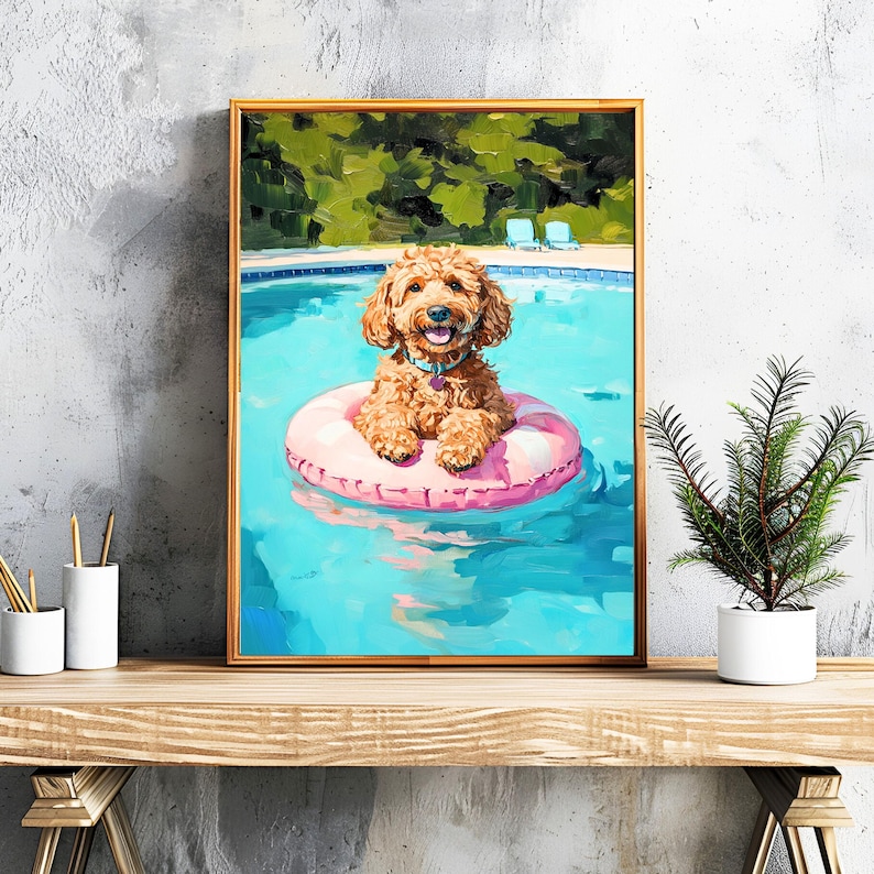 Goldendoodle Wall Art Print Pool House Decor Goldendoodle Funny Pet ...