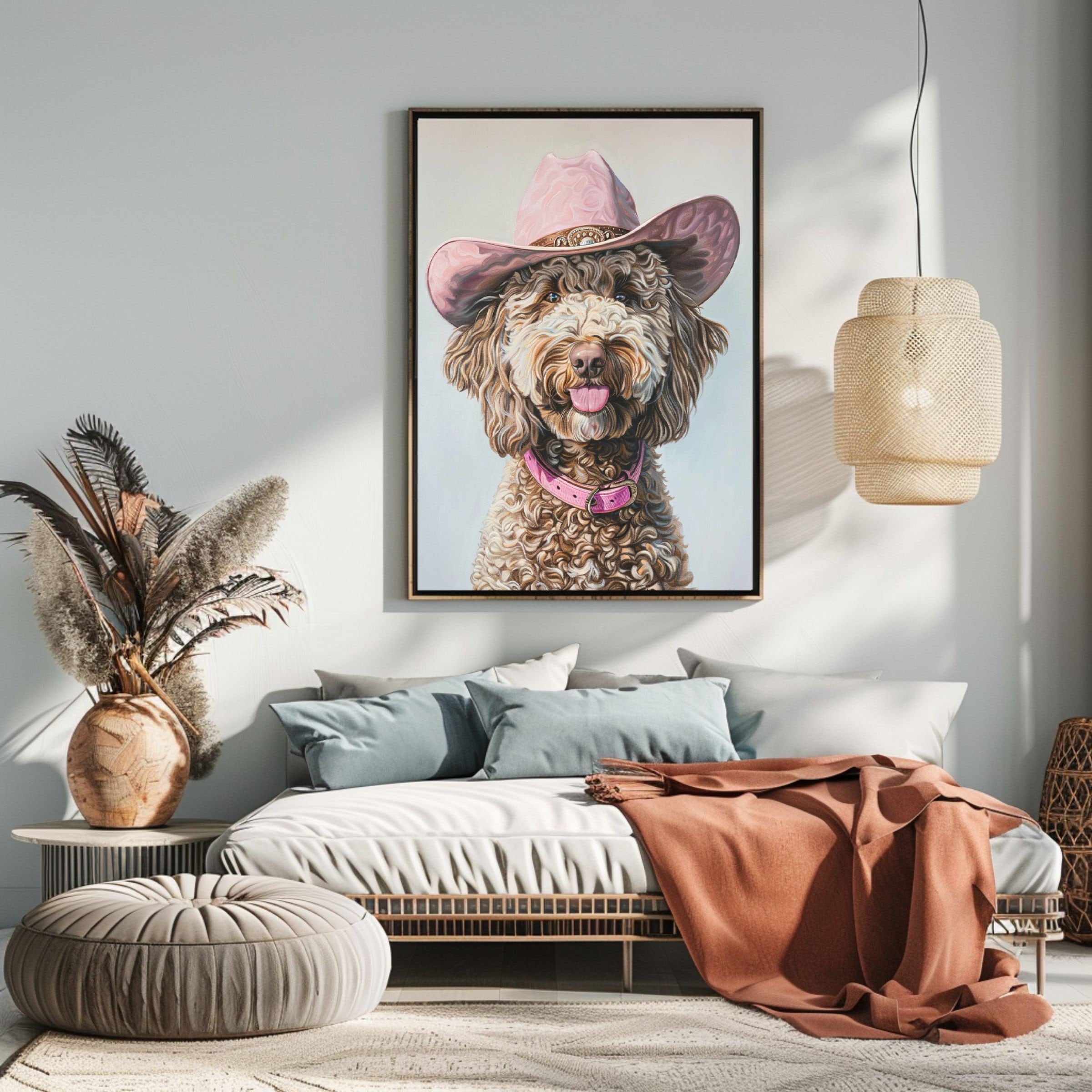 Dog Wall Art Pet Portrait Labradoodle Dog Cowgirl Preppy Wall Art Dog ...