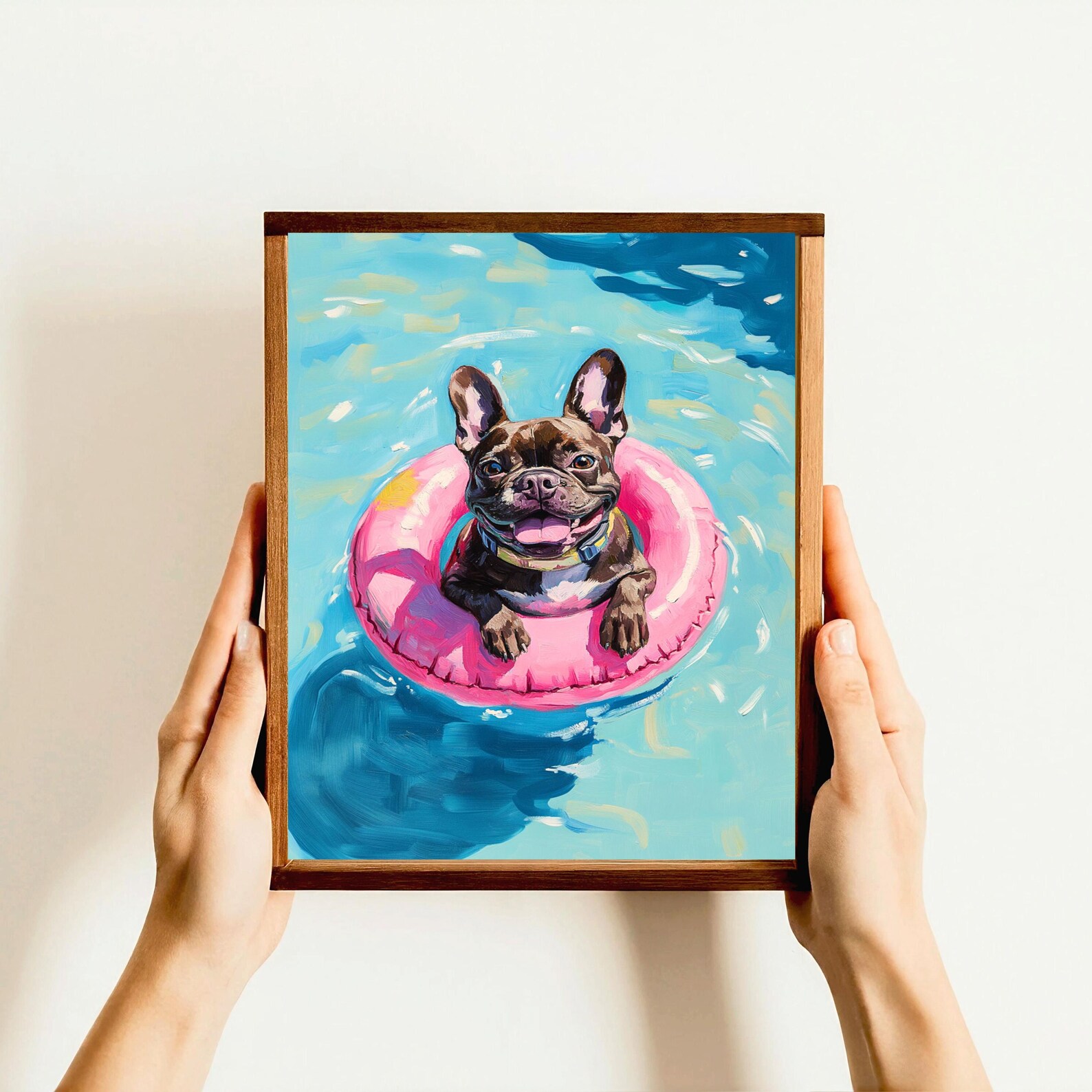 Dog Art Prints Frenchie Print Pool House Decor Funny Pet Portrait ...
