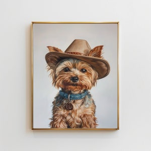 Dog Wall Art Pet Portrait Yorkie Dog Cowboy Preppy Wall Art Dog Wall ...