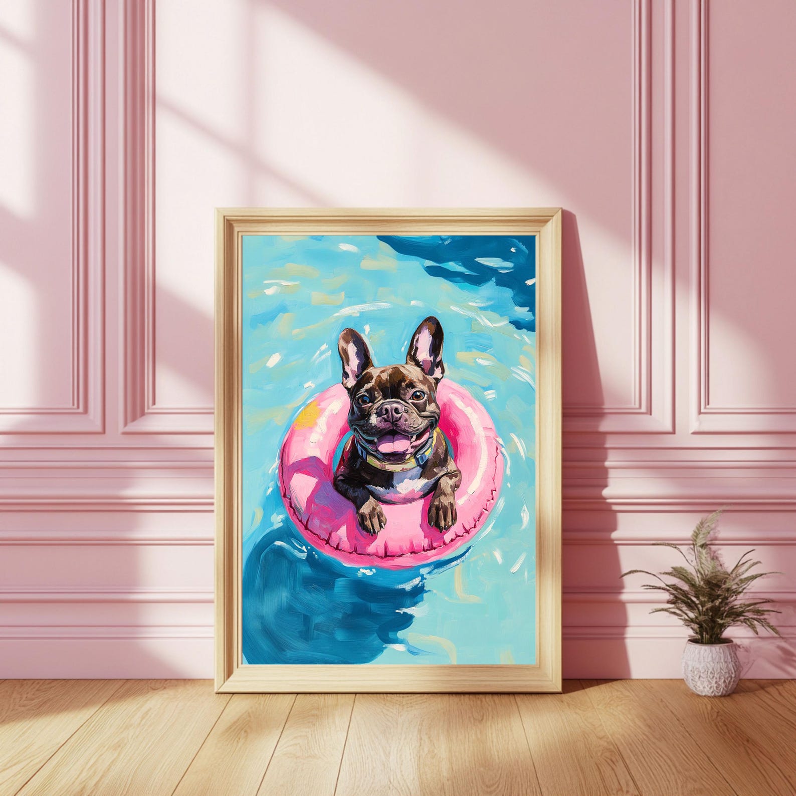 Dog Art Prints Frenchie Print Pool House Decor Funny Pet Portrait ...