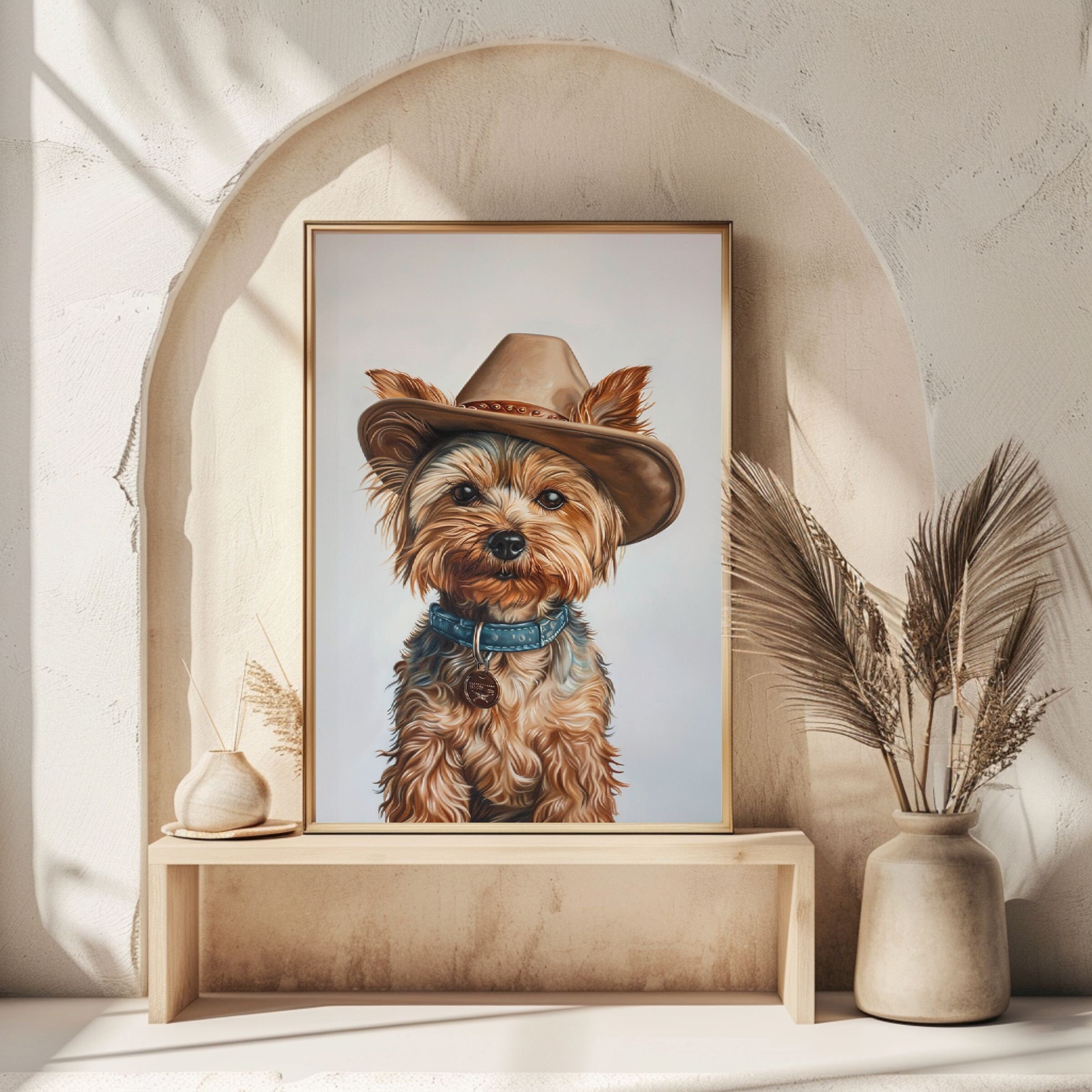 Dog Wall Art Pet Portrait Yorkie Dog Cowboy Preppy Wall Art Dog Wall ...