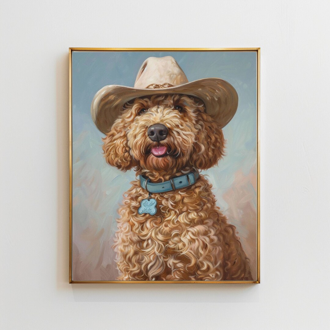 Dog Wall Art Pet Portrait Goldendoodle Dog Cowboy Preppy Wall Art Dog ...