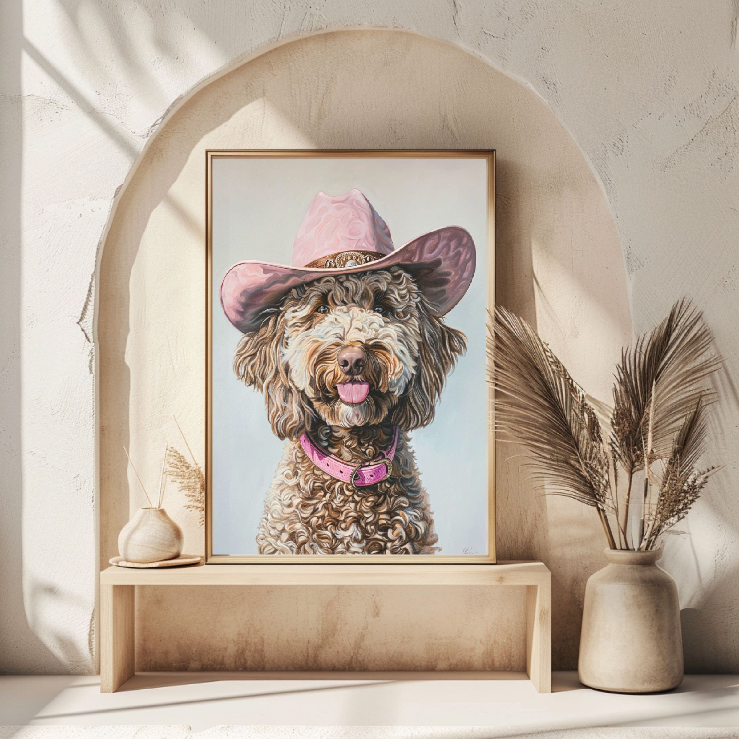 Dog Wall Art Pet Portrait Labradoodle Dog Cowgirl Preppy Wall Art Dog ...