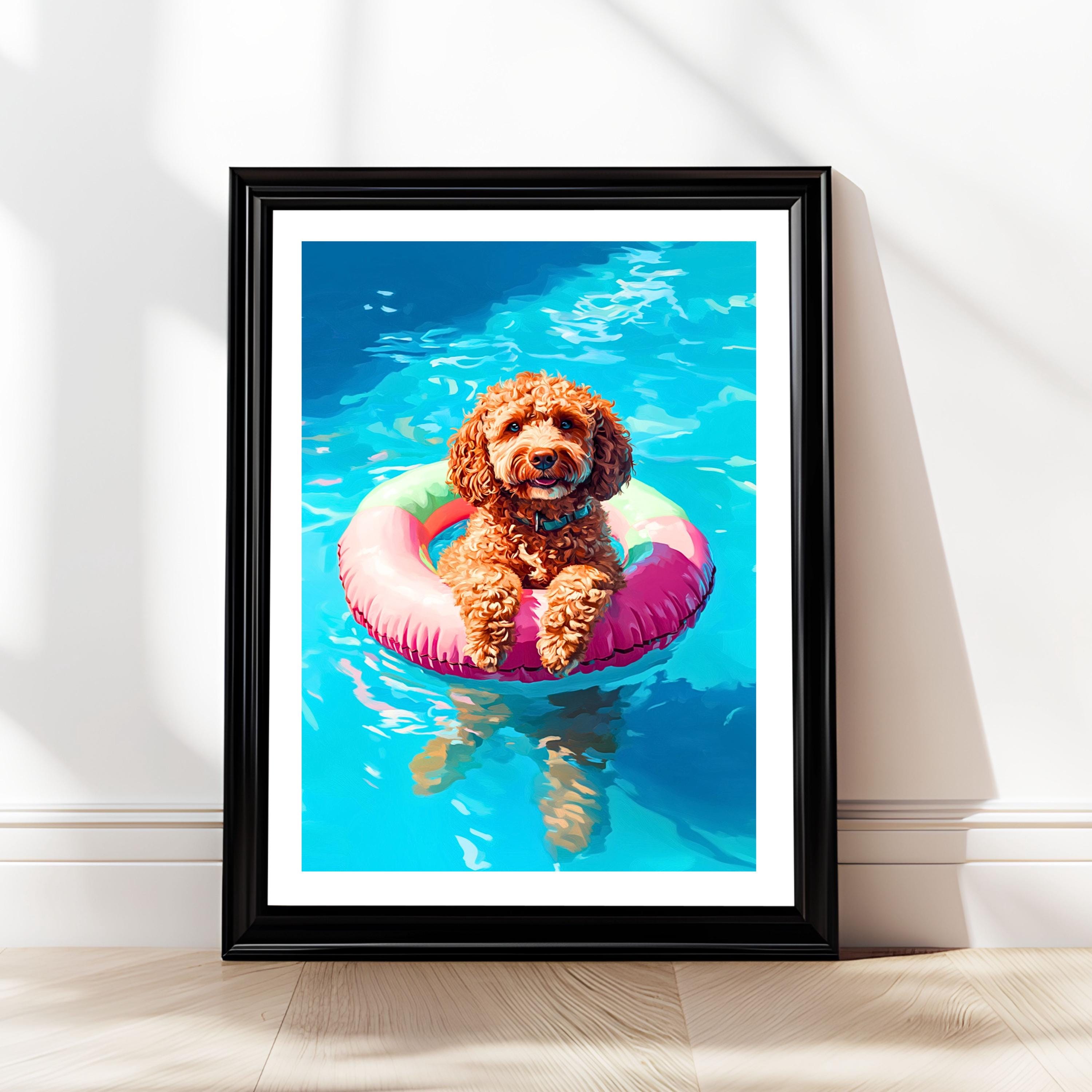 Labradoodle Art Print Pool House Decor Labradoodle Funny Pet Portrait ...