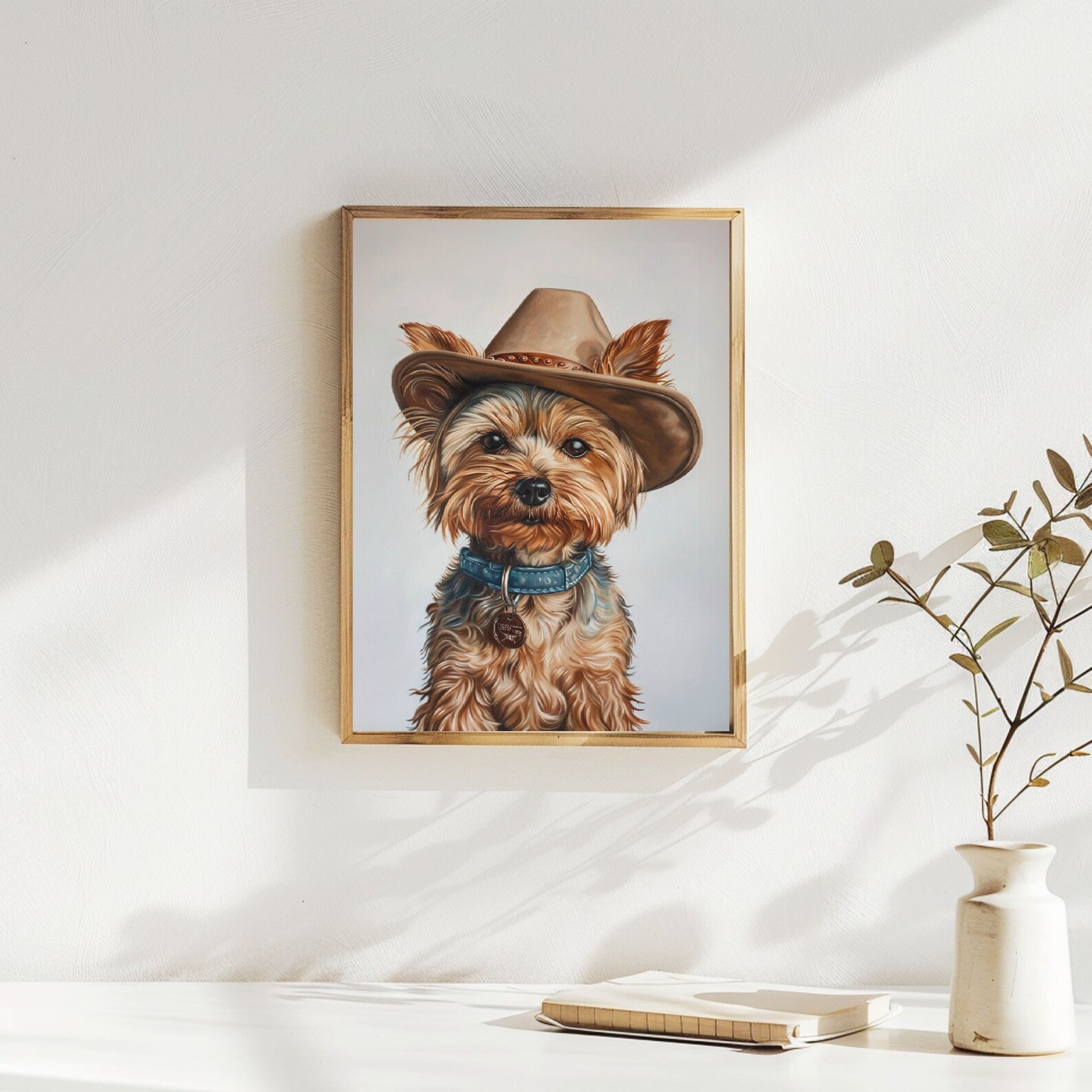 Dog Wall Art Pet Portrait Yorkie Dog Cowboy Preppy Wall Art Dog Wall ...