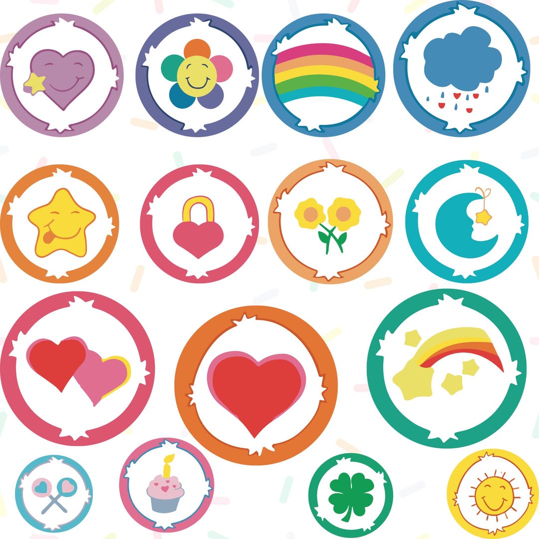 Care Bears Belly Badges SVG Bundle | Cartoon Tummy Symbols (digital ...
