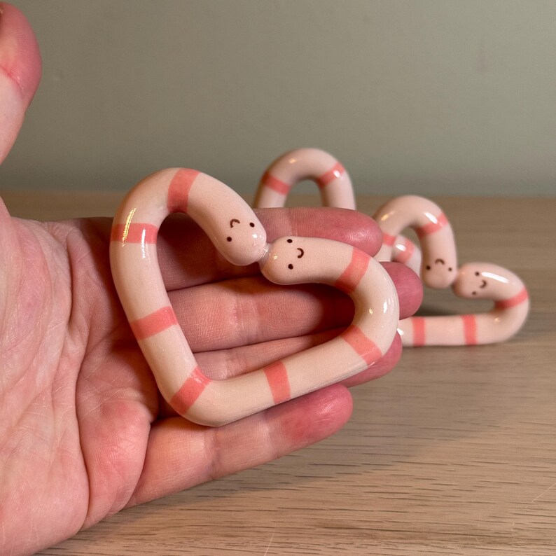 Handmade Ceramic Love Worm Trinket, Pink Coral Stripes - Etsy UK