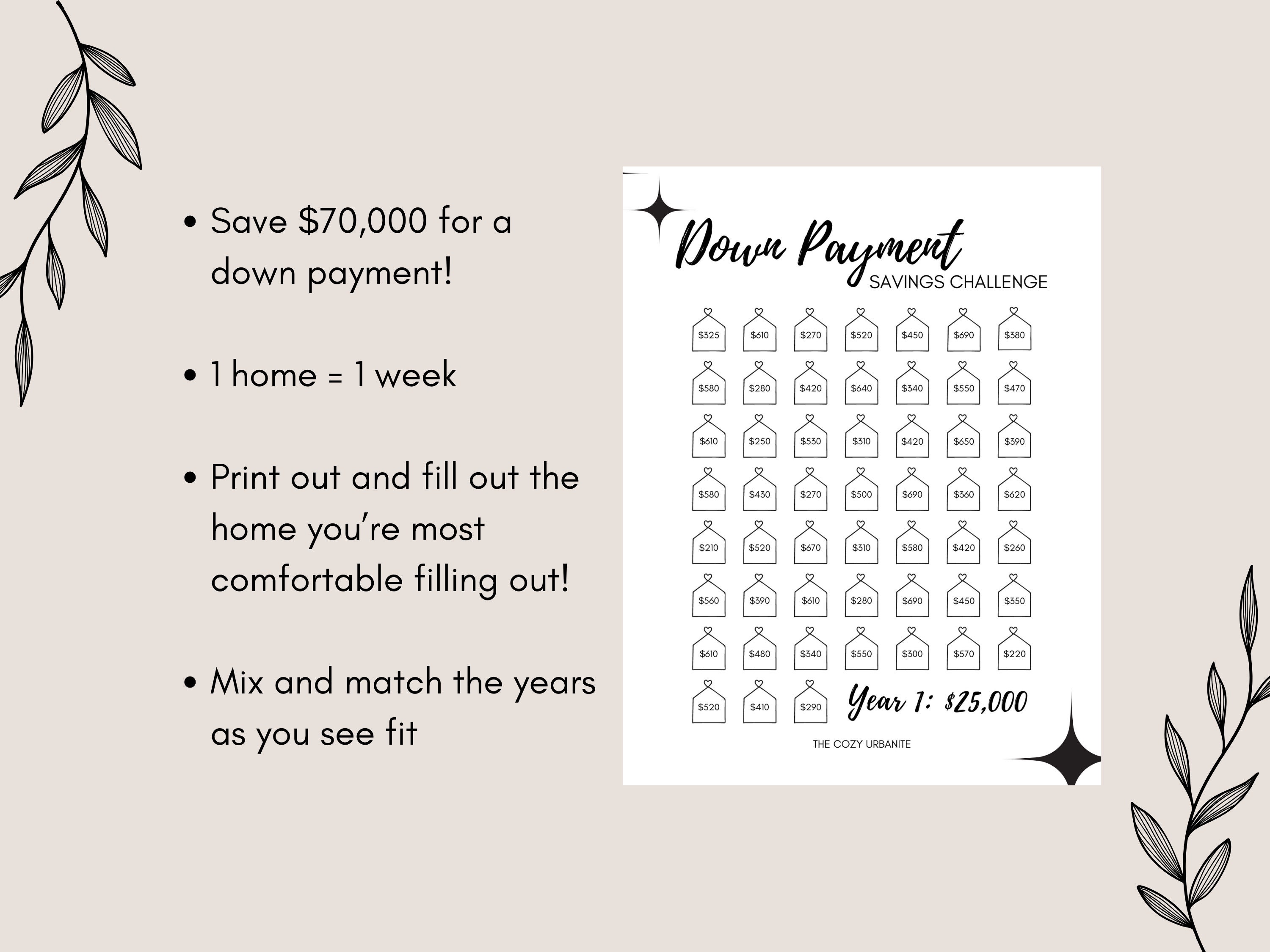 Down Payment Savings Challenge, Printable Savings Challenge, Printable ...