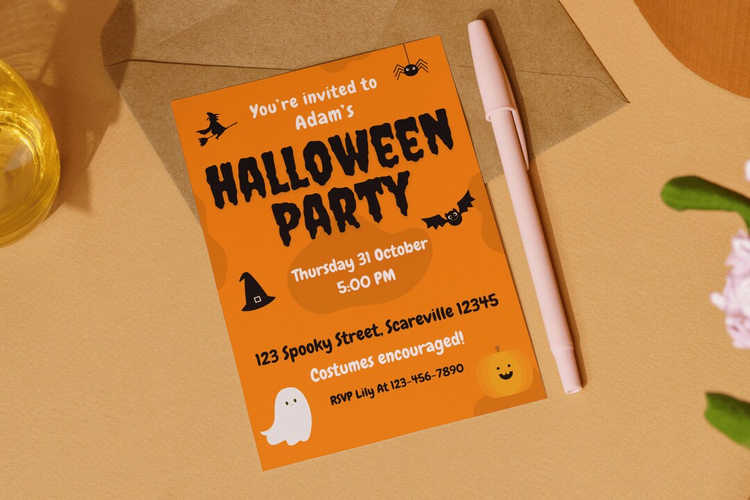 Printable Cute Halloween Invitation Card Customizable in Canva - Etsy