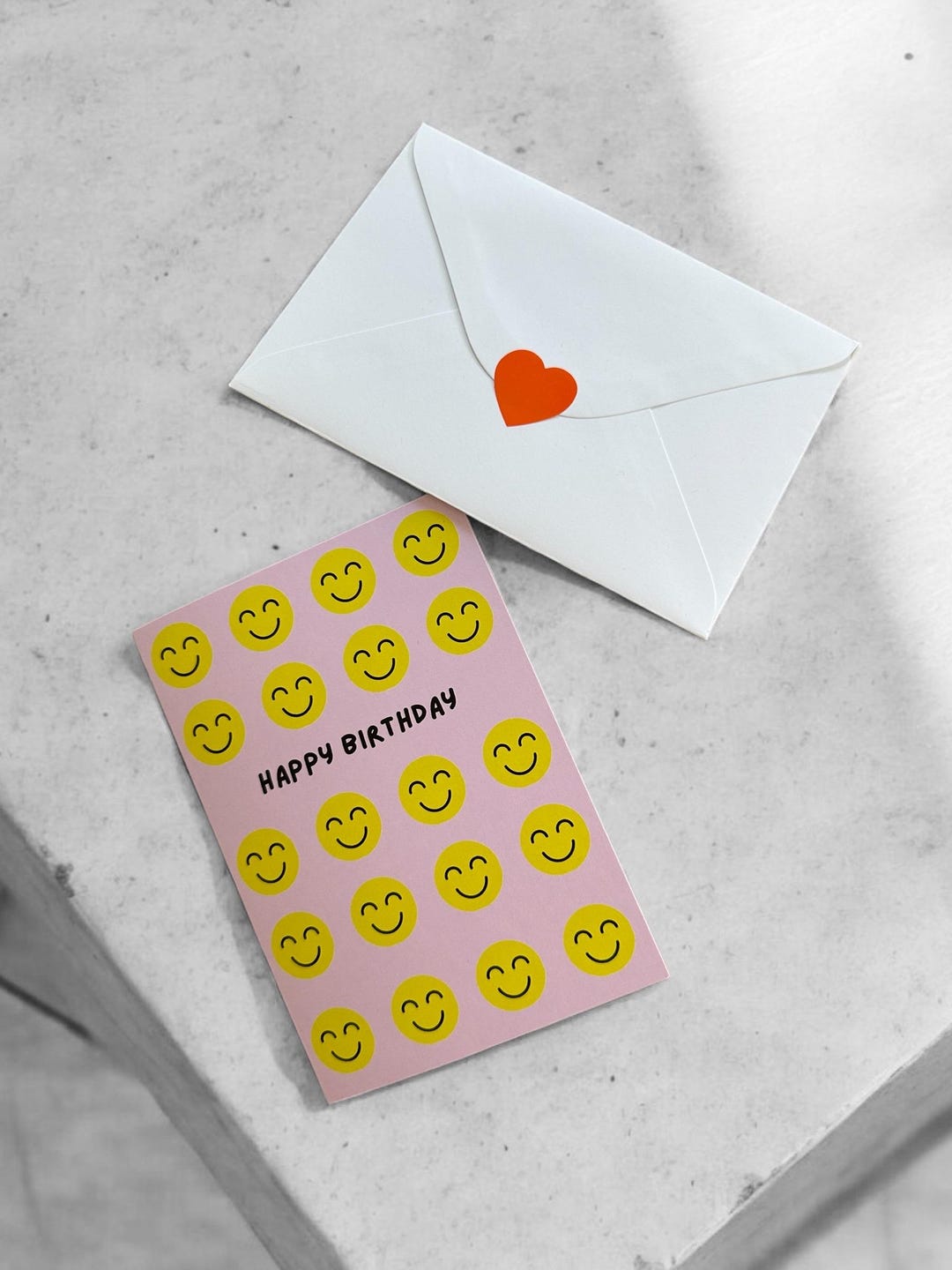 Pink Smiley Face Birthday Card | Handmade Greeting Card With Envelope ...