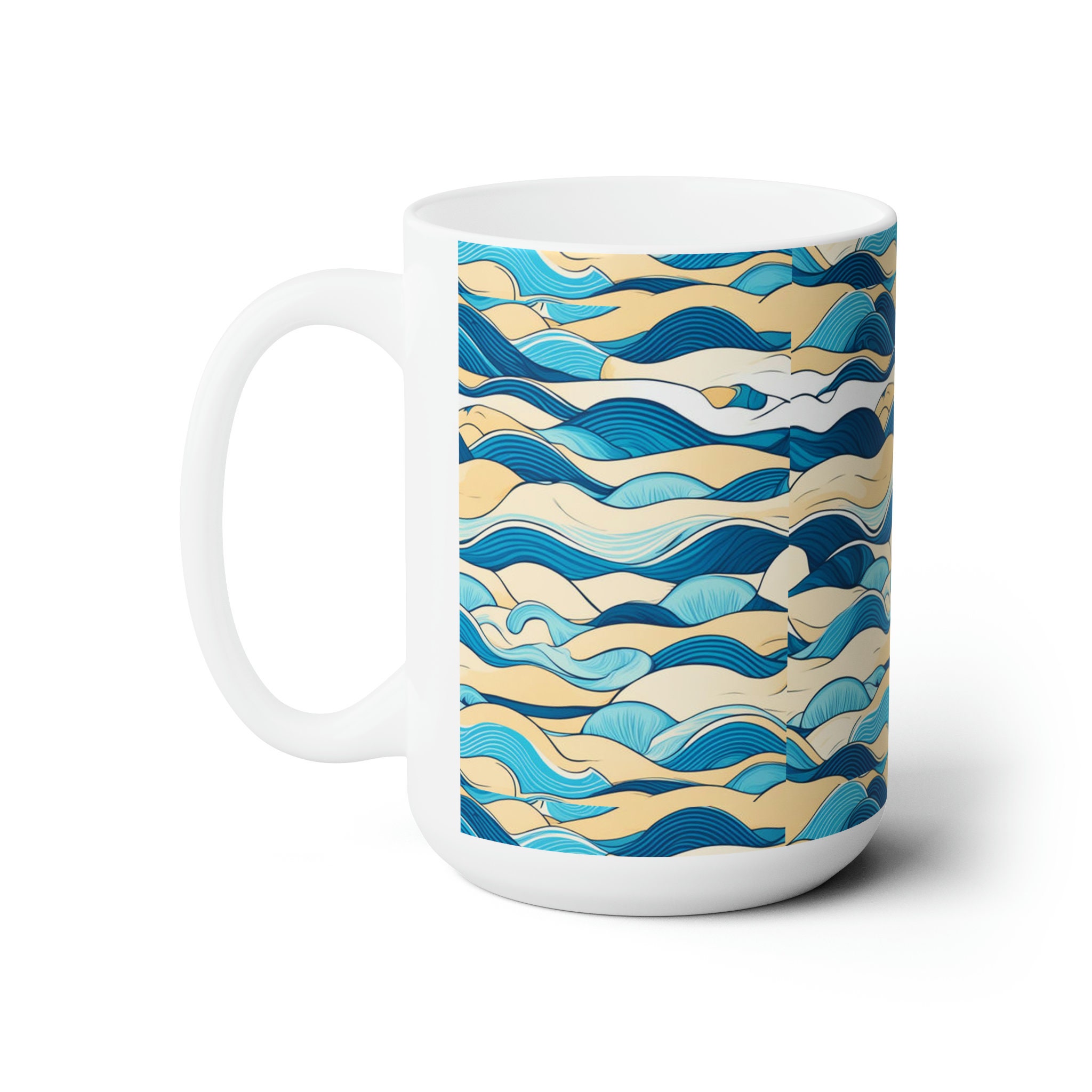 Ocean Pattern Mug, High Quality Design Ocean, Sea Cup, Blue Yellow Mug ...