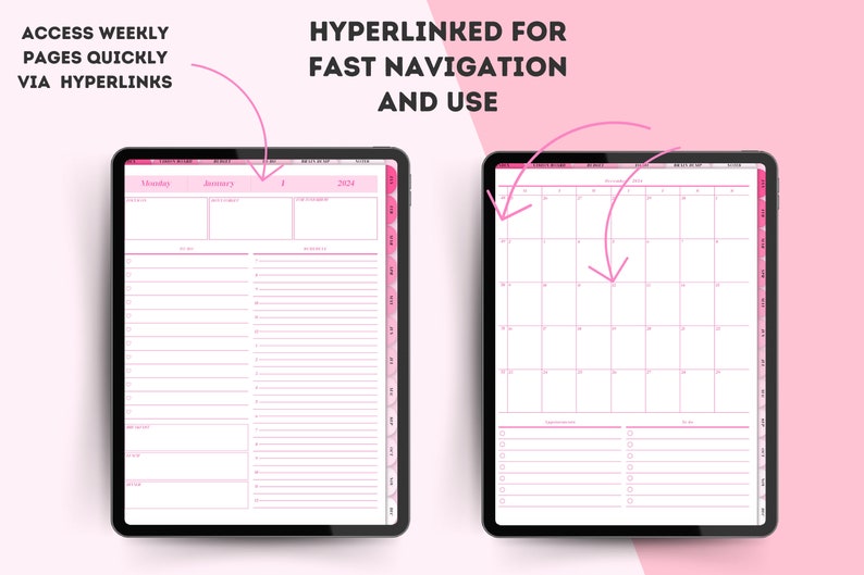 Retro Pink 2024 Dated Hyperlinked Digital Planner, Goodnotes Digital ...