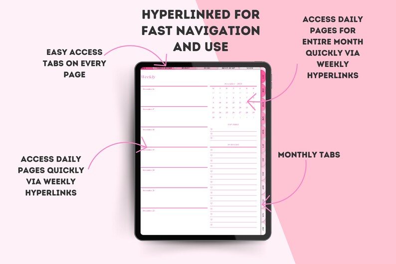 Retro Pink 2024 Dated Hyperlinked Digital Planner, Goodnotes Digital ...