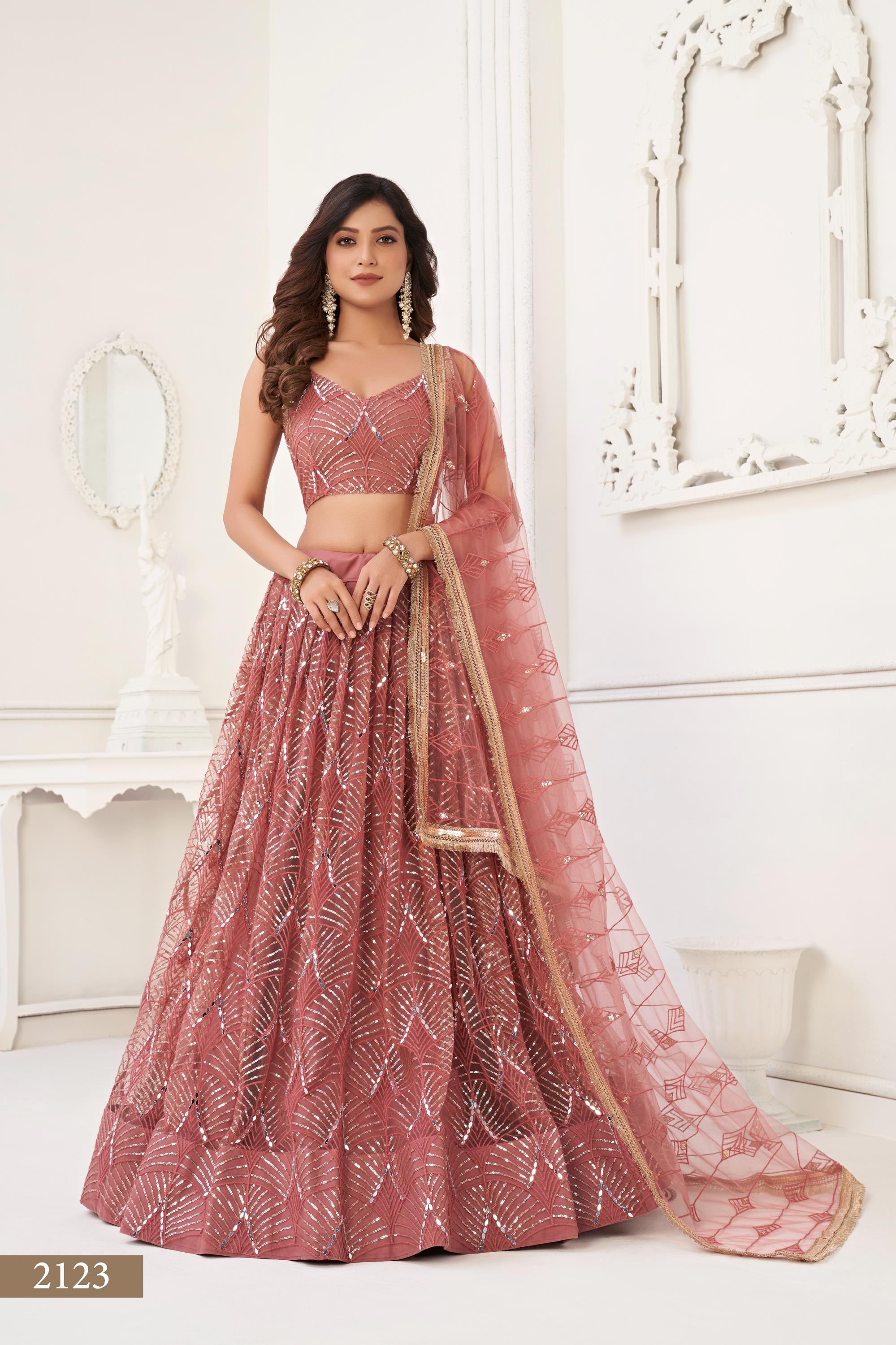 Real Mirror & Thread Embroidered Lehenga – 4m Flair Net Choli – Semi ...