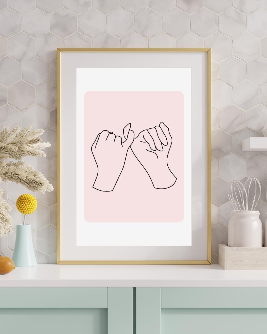 Pinky Promise Line Art Print: Minimalist Couple Hand Drawing (digital ...