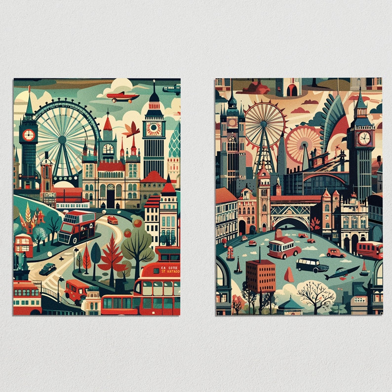 London Landmarks Print Set: Vintage Travel Art (digital Download) - Etsy