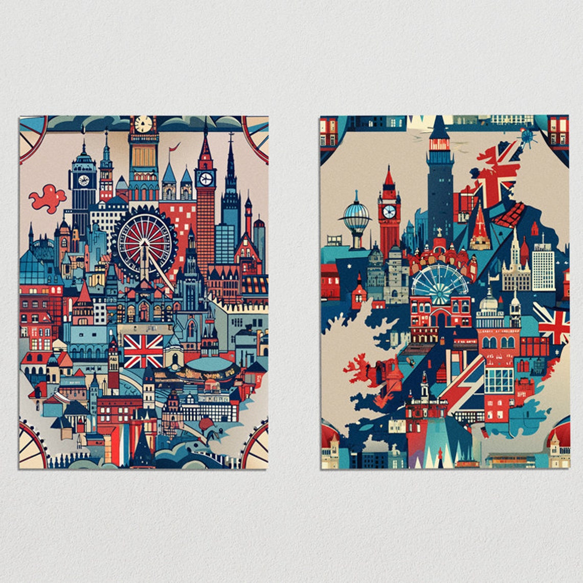Set of 2 Prints London Landmarks Digital Print, Printable Wall Art ...