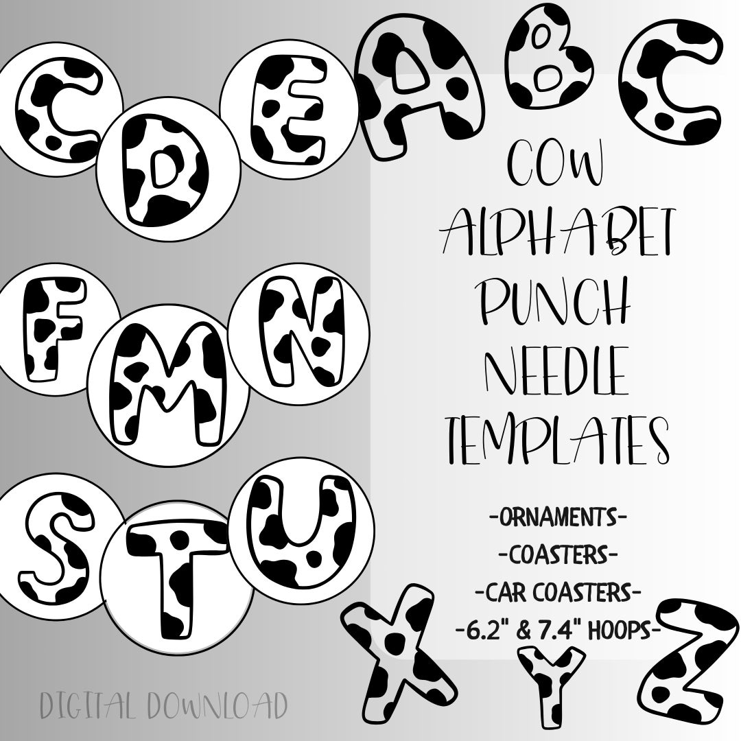 5 PDF Cow Alphabet Punch Needle Templates, Cow Letter PDF, Cow Font ...