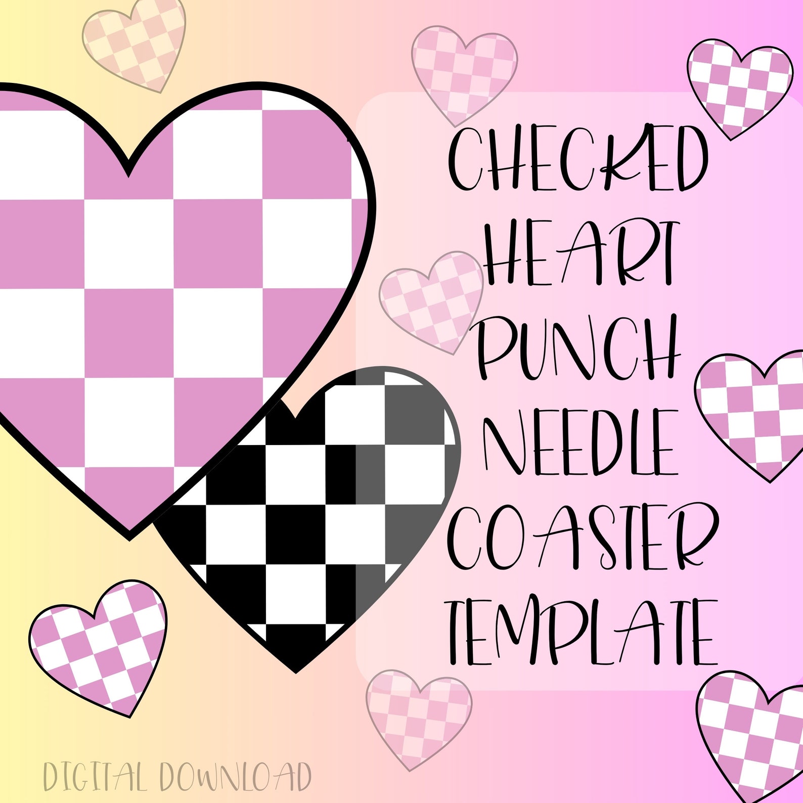 Checked Heart Punch Needle Pattern, Digital Download Punch Needle ...