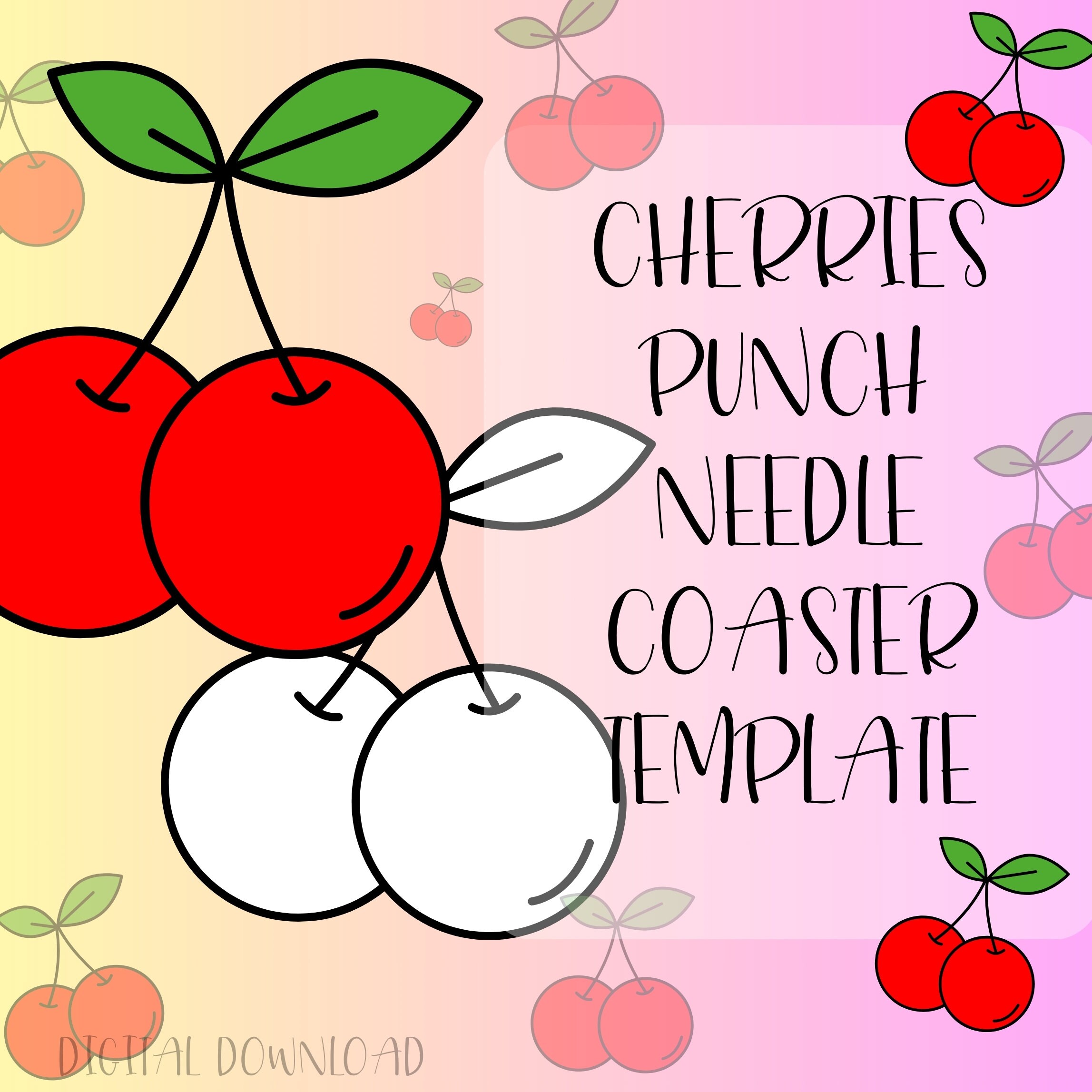 Cherries Coasters, Punch Needle Pattern, Punch Needle, Cute Coasters ...