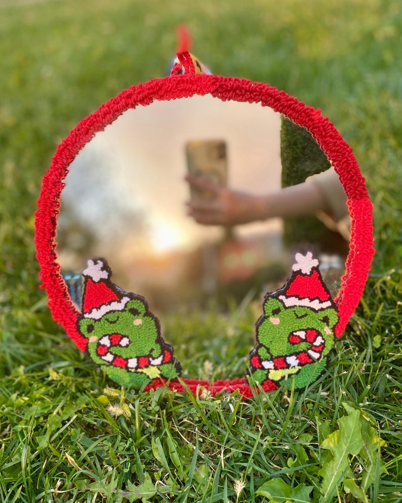 Christmas Frog Wall Mirror, Punch Needle, Xmas Home Decor, New Year ...