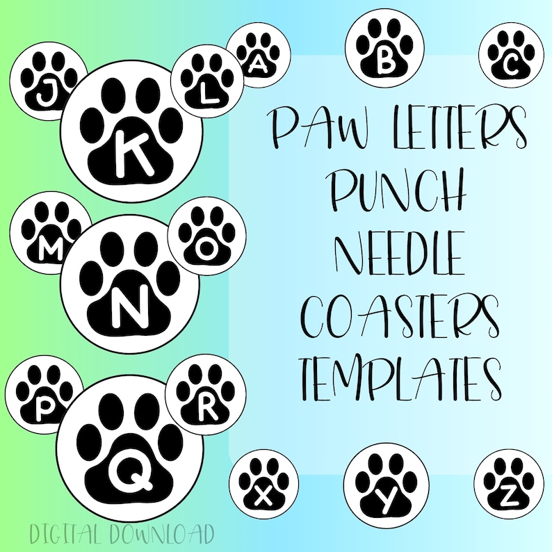 Paw Alphabet Punch Needle Templates, Paw Letter PDF, Punch Needle ...