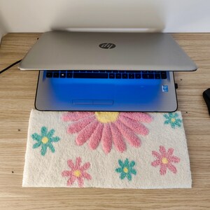 Pink Flower Wrist Rest, Tufted Keyboard Rug, Desk Rug, Laptop Rug ...
