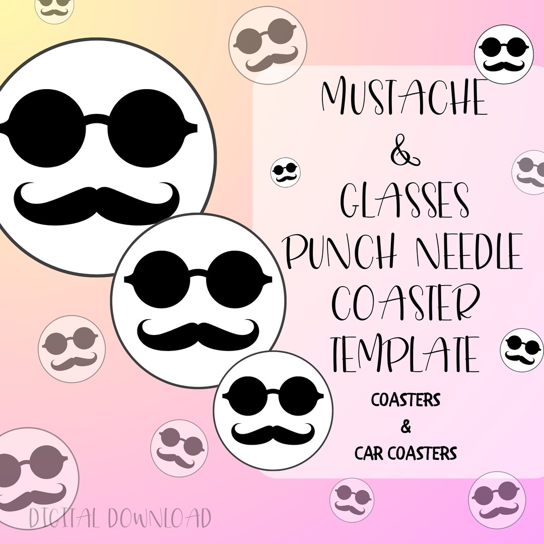 Mustache Punch Needle Coaster Pattern, Father's Day Gift, Car Coaster ...