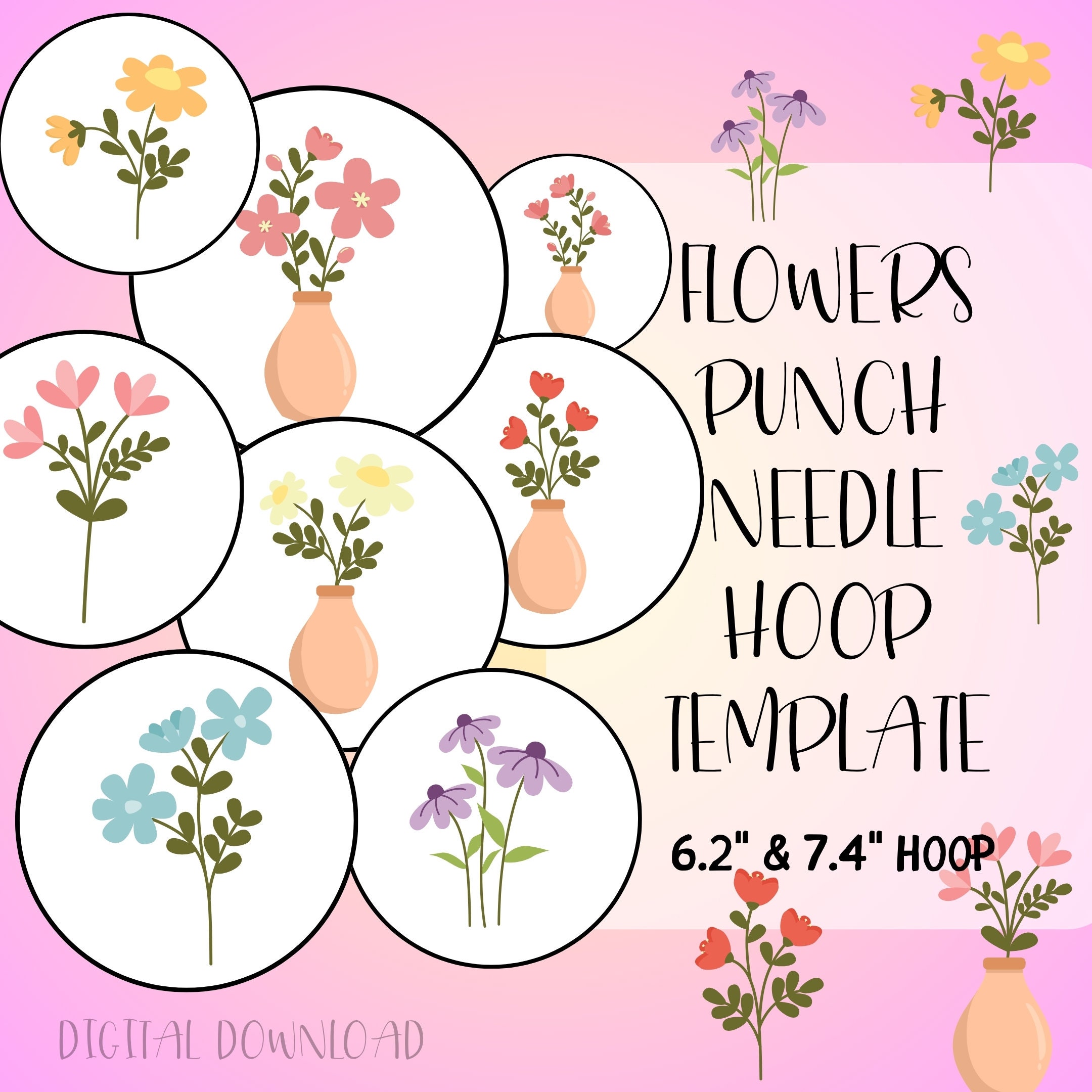 10 Pcs Flower Punch Needle Templates, Flower in Vase Patterns, Punch ...