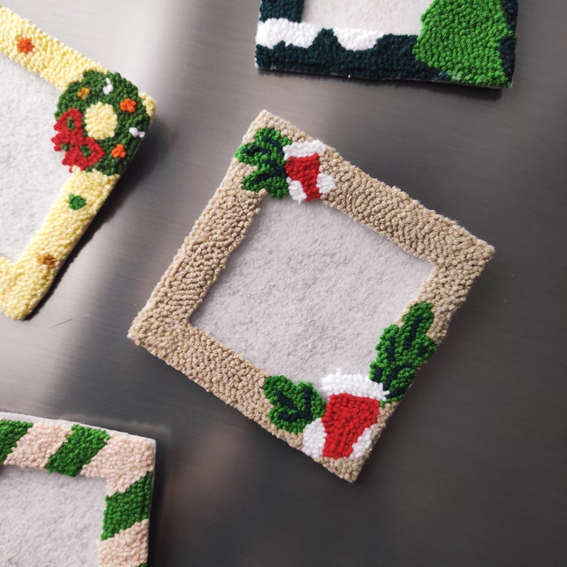 Punch Needle Christmas Photo Frame Magnet: Holiday Decor - Etsy